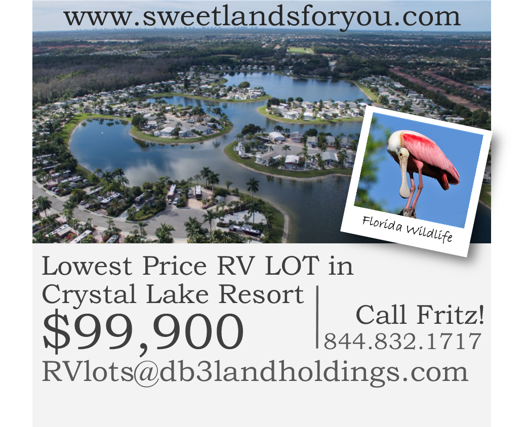 LOWEST PRICE LOT Crystal Lakes RV RESORT Lot $99,900! Naples!